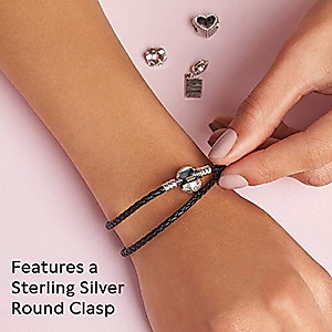 PANDORA Jewelry Black Leather Charm Sterling Silver Bracelet, 15.0", No Box