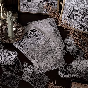 180 Pieces Vintage Black Scrapbooking Supplies Kit 120PCS Black Transparent Paper and 60PCS Aesthetic Stickers for Journaling Junk Journal Cottagecore Gift Wrapping