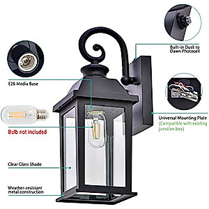 Outdoor Wall Light Dusk to Dawn Sensor Porch Light Exterior Wall Sconce Waterproof Matte Black Wall Lantern Outdoor Light Fixture Wall Mount Outdoor Light for House (Bulb Not Included)