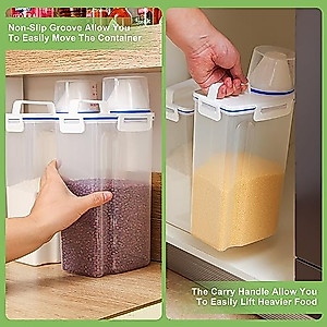 2 Pcs Set Rice Dispenser Storage Containers, 10 Lbs Small Rice Bucket with Measuring Cup & Pour Spout, Kitchen Plastic Airtight Container for Cereal, Grain, Flour, Sugar, Oatmeal, Dry Pet Dog Food