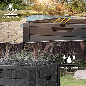 DWVO Louvered Large Deck Box, 31 Gallon Resin Outdoor Storage Box w/Lockable Lid and Side Handles for Patio Furniture, Garden Tools and Pool Supplies,Waterproof and UV Resistant, Black