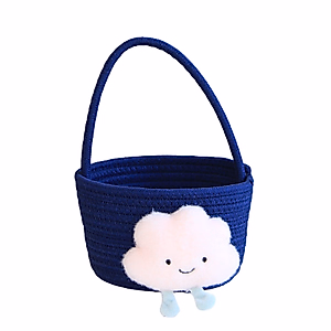 AkoMatial Cotton Rope Basket Sturdy Handle Storage Basket Lightweight Soft-Touching Dark Blue