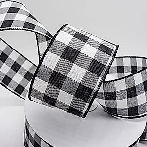 CT CRAFT LLC Plaid Cambridge Gingham Buffalo Wired Ribbon, 2.5" x 50 Yards x 1 Roll - Black with White, for Christmas, Home Decor, Gift Wrapping, Tree Topper Bow, Wreath, DIY Crafts