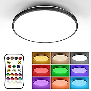 VSATEN Flush Mount Ceiling Light Fixture, 12 inch 24W Round LED Ceiling Light Fixtures Remote Control for Bedroom Kitchen Dinning Room Hallway Light