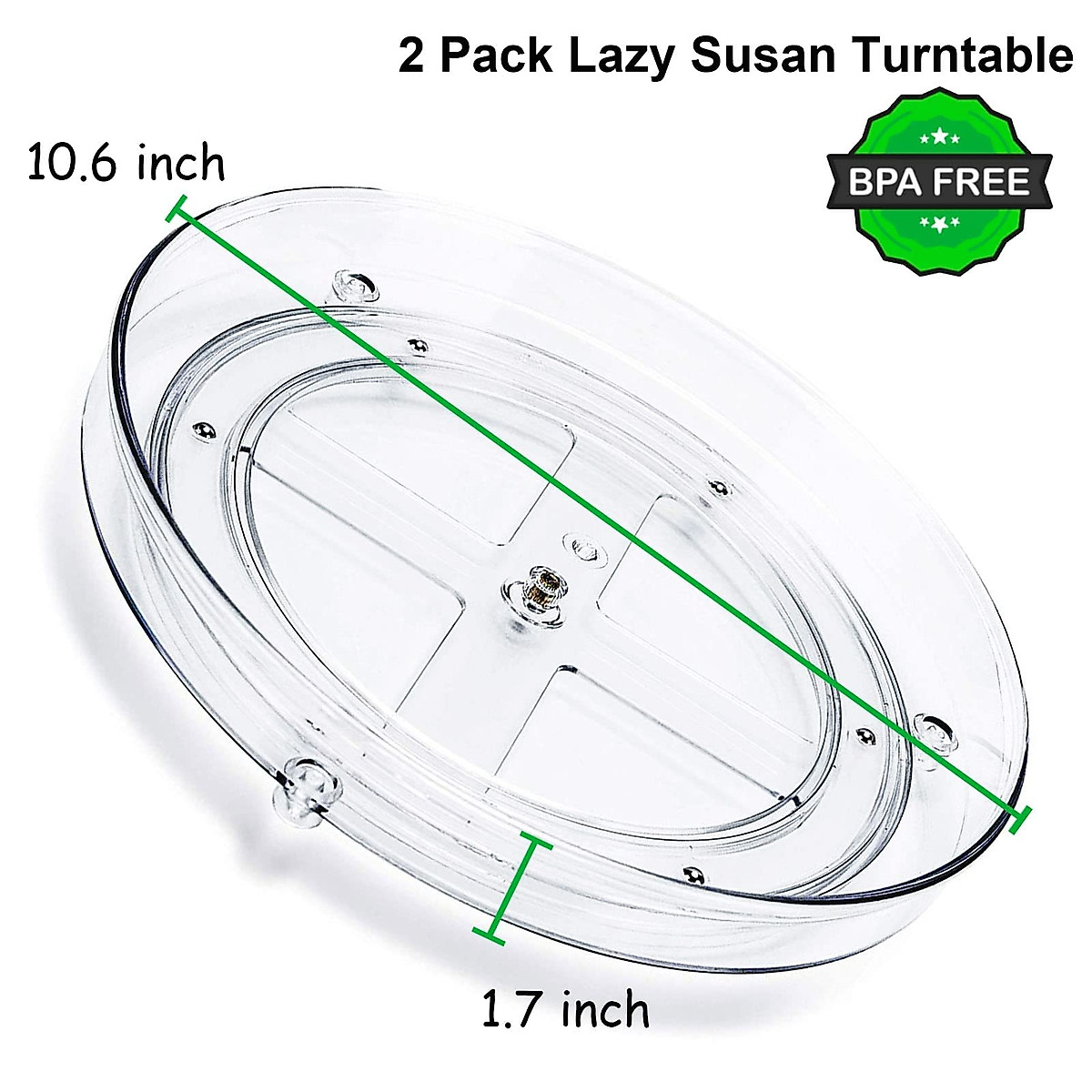 2 Pack Lazy Susan Organizer, 10.6" Clear Lazy Susan Turntable for Cabinet, Plastic Lazy Susan Cabinet Organizer- Kitchen Pantry Organization and Storage