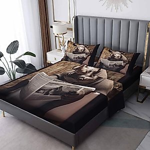 California King Sheet Sets - Funny Bed Sheets, Rhinoceros Bedding Sheets & Pillowcases, Soft Microfiber & Deep Pocket & Wrinkle Free Patterned Sheet Set, 1 Fitted Sheet, 1 Flat Sheet, 2 Pillow Cases