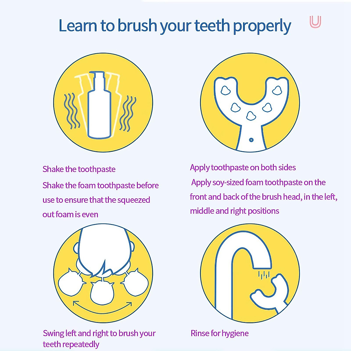 4PCS Kids U-Shaped Toothbrush,360° Toothbrush Kids,Food Grade Soft Silicone Brush Head,Oral Teeth Cleaning Design(Blue+Pink, 2-6 Ages)