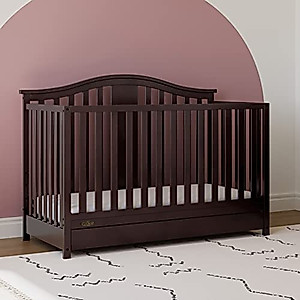 Graco Solano 5-in-1 Convertible Crib with Drawer (Espresso) – GREENGUARD Gold Certified, Crib with Drawer Combo, Includes Full-Size Nursery Storage Drawer, Converts to Toddler Bed and Full-Size Bed