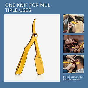 CestoMen Barber Straight Razor, Professional Straight Edge Razor, Stainless Steel Barber Single Blade Edge Razors for Men Close Shaving - Gold