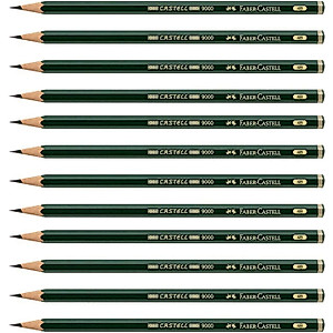 Faber-Castell Pencils, Castell 9000 Artist graphite pencils, 4B black lead Pencil for drawing, sketch, shading - box of 12