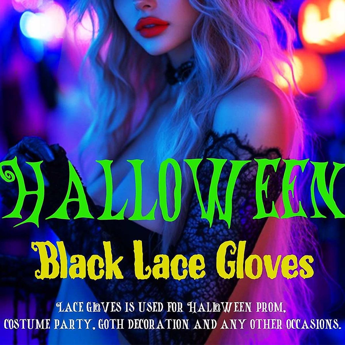 Latious Black Lace Finger Prom Gloves White Short Halloween Wrist Length Gloves Accessories for Women (Black-1)