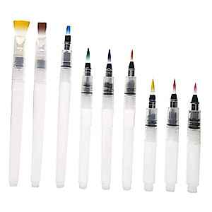VILLFUL 9 Pcs Water Color Brush Pens Ink Pen Set Water Soluble Colored Pencils Flat Pen Writing Brush Painting Pen White Pointy Watercolor Brush Water Brush Pen Water Coloring Brush Pen