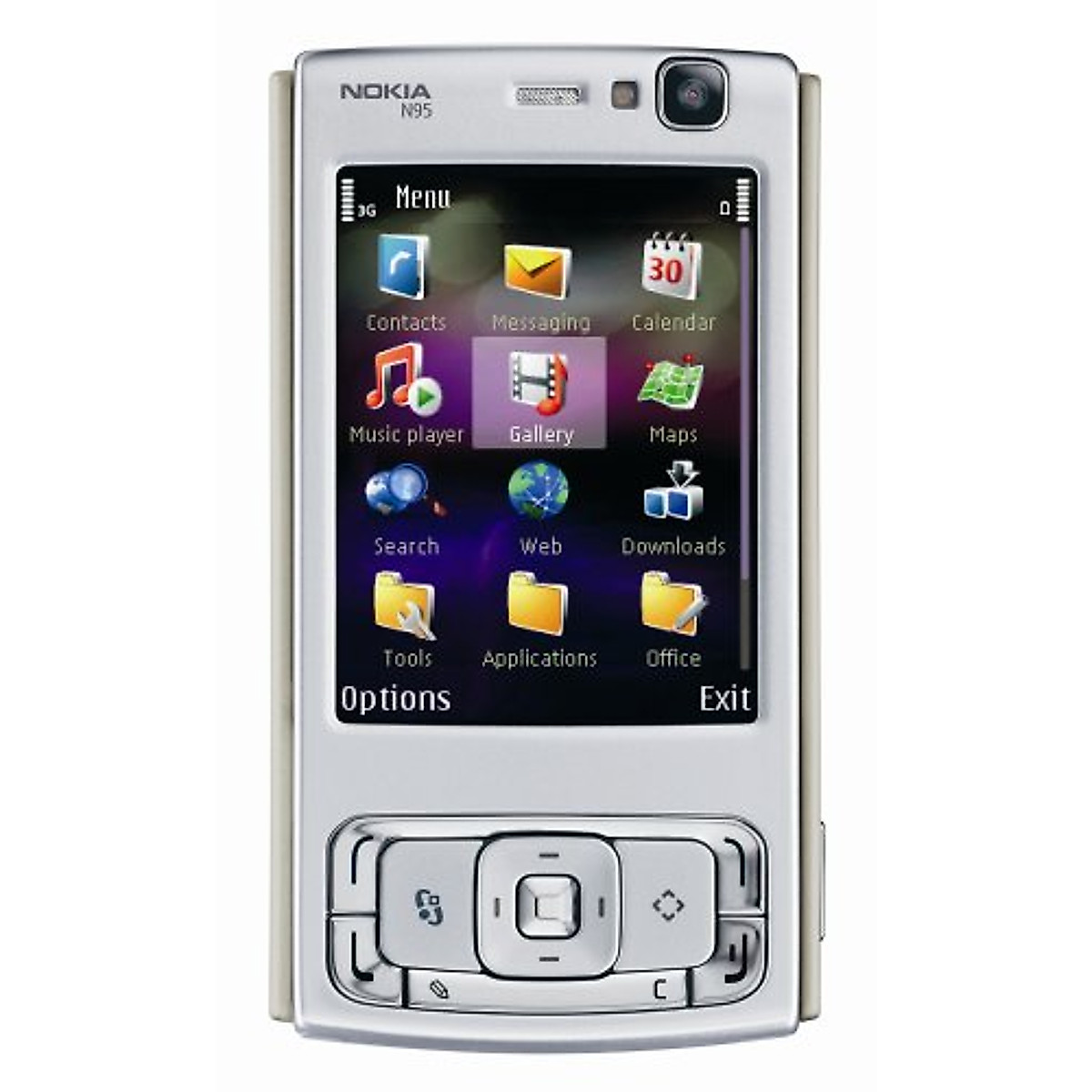 Nokia N95 Unlocked Cell Phone with 5 MP Camera, International 3G, Wi-Fi, GPS, MP3/Video Player, MicroSD Slot--International Version with Warranty (Silver/Plum)
