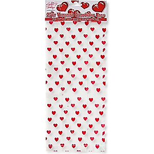 Valentine Cellophane Bags 100 Pack with Twist Ties Valentines Favor Treat Gift Goodie Cello Bags for Party Candy Cookies , 4 Assorted Styles