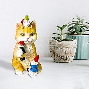 Solar Powered Funny Cat Statue - Colorful Garden Gnomes, Cute Cat Statue, Energy Saving Sculpture, Resin Art Figurine, Indoor Outdoor Ornament Decor Yard, Lawn or Home Gift
