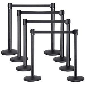 Yaheetech 8-Pack Retractable Belt Stanchion Set with 6.5FT Black Retractable Belt Crowd Control Barriers Queue Barriers Security Pole Posts