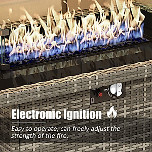 Propane Fire Pit Table, 44" Outdoor Gas Fire Pit with Glass Wind Guard & Waterproof Cover