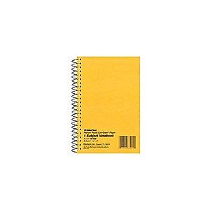 NATIONAL Brown Board Cover Notebook, Narrow, 1 Subject, Green Paper, 7.75" x 5", 80 Sheets (33002)