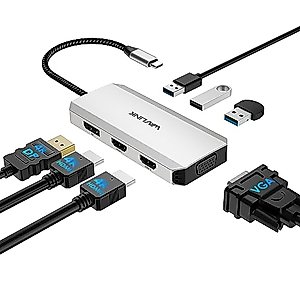USB C to Dual HDMI Adapter 4K 60hz, 7 in 1 USB C Docking Station with 2 HDMI Displayport VGA Hub, USB C Splitter 4 Monitors Extended Display, USB C Adapter Multiport Dongle for MacBook/Dell/HP/Lenovo