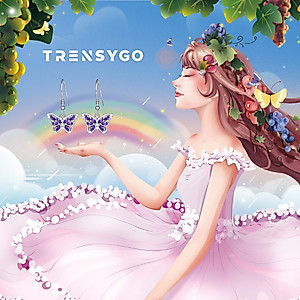 925 Sterling Silver Pretty Sparkly Cz Crystal Monarch Morpho Light Dark Purple Butterfly Wing Dangle Earrings for Women Amethyst February Birthstone Jewelry Mothers Day Graduation Birthday Christmas Gifts