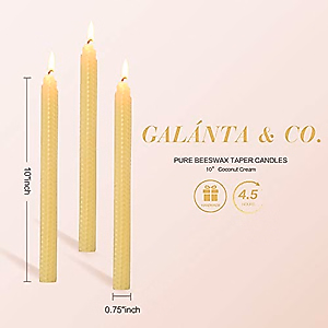 100% Pure Beeswax Handmade Taper Candles (Coconut Cream) - 10 Inch Smokeless Dripless Pair - Natural Subtle Honey Smell - Elegant Honeycomb Design — by Galánta & Co.