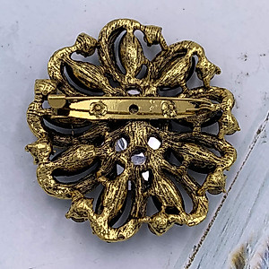 SELOVO Color Black Brooch Pin Marquise Flower Dress Accessory Gold Tone
