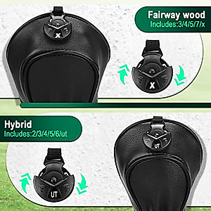 Premium Golf Club Covers, 3 Pack Golf Club Head Covers for Driver, Fairway Woods and Hybrid, Golf Head Covers Fit Most Golf Clubs PU Leather Classic Black