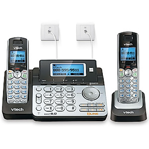 VTech DS6151-2 2 Handset 2-Line Cordless Phone System for Home or Small Business with Digital Answering System & Mailbox on each line, Silver