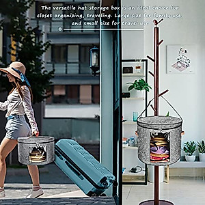 CAPHONT 2 Pack Huge Hat Box for Women & Men Hat Storage Boxes Foldable Felt Round Travel Hat Organizer Large Size (19" D x 17" H) & Small Size (17" D x 10" H) with Dustproof Lid for Various Hats