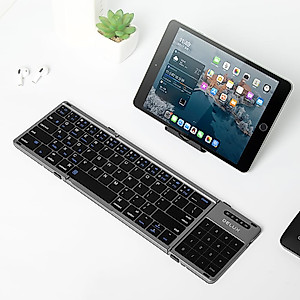 DeLUX Foldable Keyboard with Touchpad and Numeric Keypad, 2.4G Wireless and Bluetooth, Rechargeable Portable Travel Folding Keyboard with PU Leather, for iOS Android Windows Tablet (KF18)