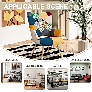 Fahomiss Accent Chair, Living Room Chair, Modern High Back Armchair, Colorful Patchwork Reading Chairs for Bedroom, Lounge Chair with Linen Fabric Shell and Solid Wood Feets (1, Colorful)