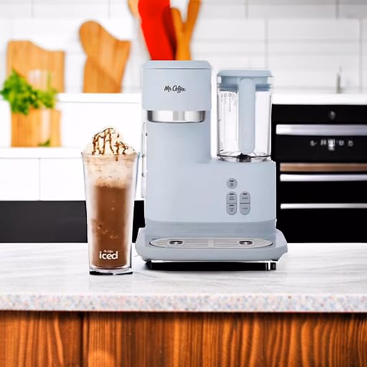 Mr. Coffee 3 in 1 Single Serve Coffee Maker, Hot or Iced Espresso and Frappe Machine, Blender, and Reusable Filter for Frozen Drinks or Lattes, Gray