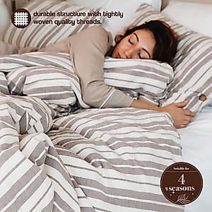 Lavien Home, 100% Natural Cotton Duvet Cover Set King Size, Linen Like Striped, 1 Duvet Cover with 2 Pillowcases, Soft and Easy Care (Milas, King 104"x90")