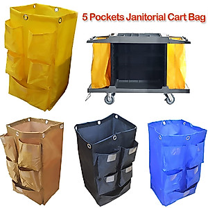 Replacement Janitorial Cart Bag(16 x 11 x 27 inches), Cleaning Cart Bag ,High Capacity Waterproof Thickened Housekeeping Commercial Janitorial (Yellow with 5 Pockets)