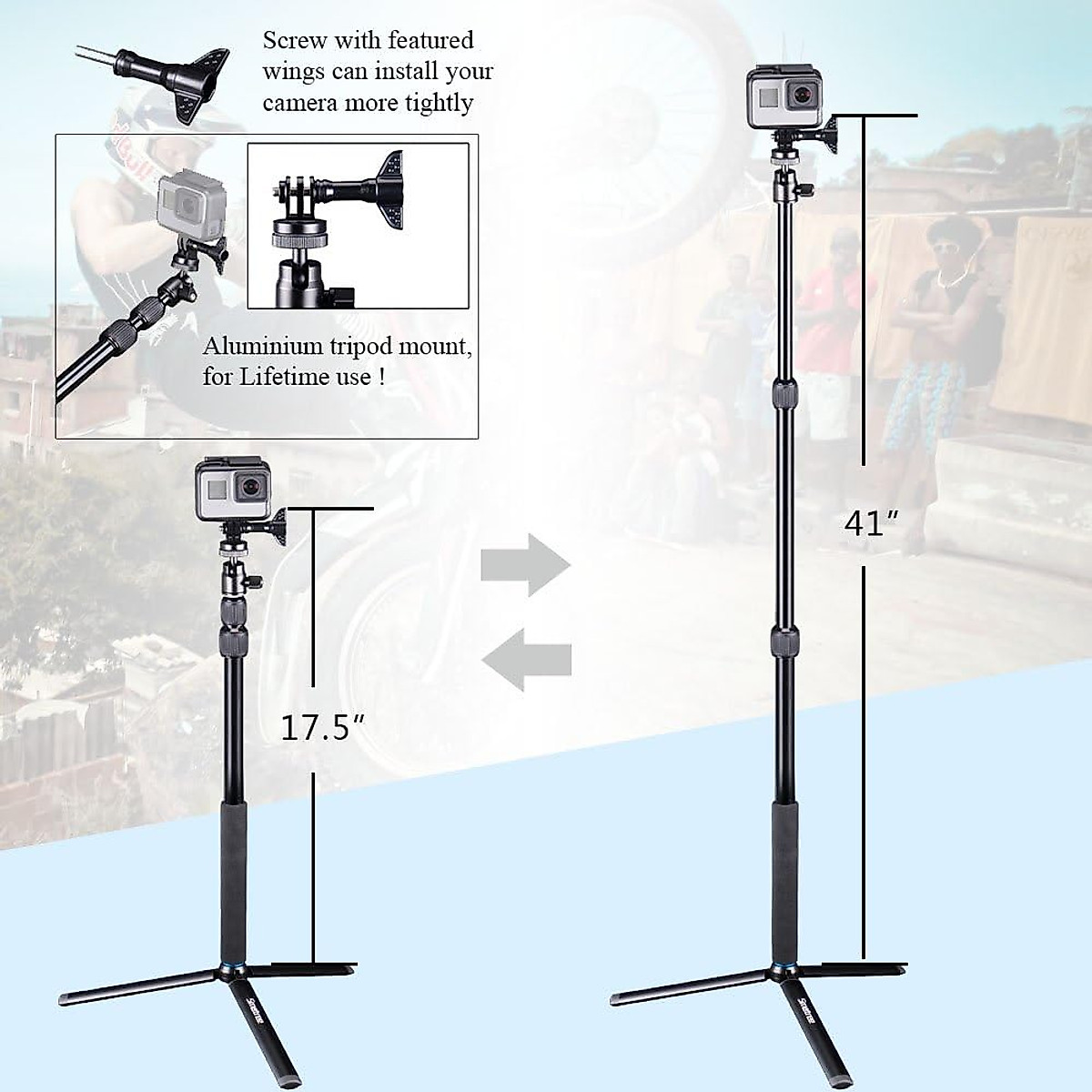 Smatree Selfie Stick Telescoping Compatible for G*Pro 13/12/ 11/10/Max/9/8/7/6/5/4/3+/3/Session/G*pro(2018)/Ricoh Theta S/V/Samsung Gear360/YI 4K/DJI OSMO Action 4/3/2 Camera