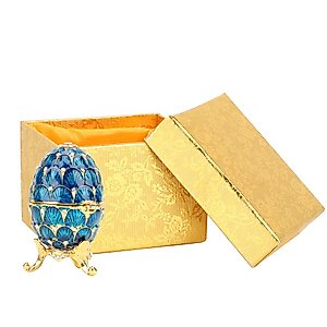 GLOGLOW Easter Egg Jewelry Organizer, Egg Shaped Trinket Box Hinged Jewelry Ring Holder Collectible Figurine Boxes (Blue) Jewelry Boxes