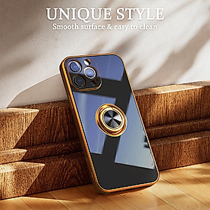 IDweel for iPhone 13 Pro Max Case with 360°Ring Holder Stand Magnetic Kickstand,Lightweight Slim Fit Plated Rose Gold Edge Soft TPU Bumper Camera Protection Non-Slip Cover,Black