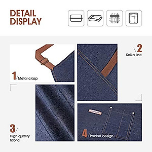 KPD 2 Pack Blue Unisex Adjustable Bib Denim Apron for Family Chef, Kitchen, BBQ and Studio,Cooking Apron for Kitchen and Home