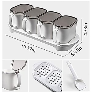 Kitchen Storage Container Condiment Jar, Multi-Compartment Condiment Container With Lid and Spoon, Used to Store Salt, Pepper, Sugar, Spices, Cornstarch and Chicken Stock Powder, etc.