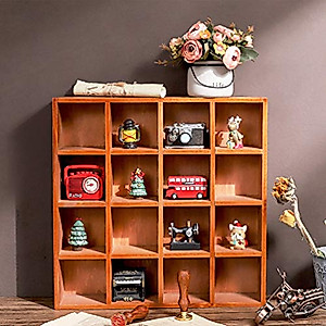 DOITOOL Freestanding Wood Shadow Box Shelf 16 Grids Rustic Wood Display Floating Shelves Farmhouse Wooden Wall Shelf for Figures Shot Glasses Spice Can or Collection