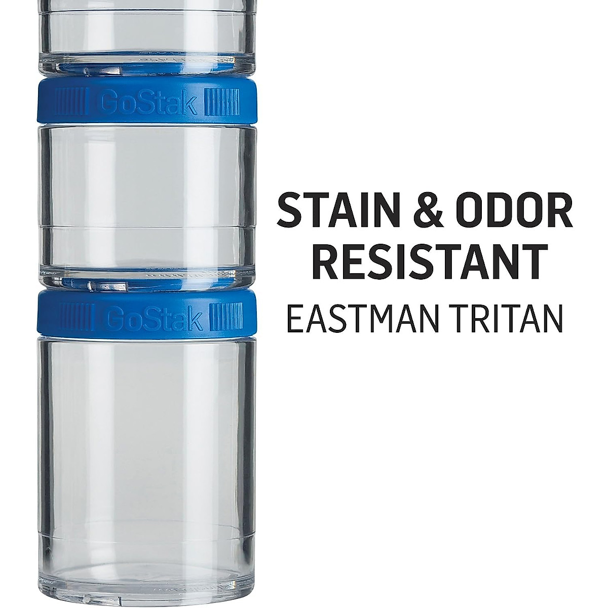 BlenderBottle GoStak Food Storage Containers for Protein Powder, Healthy Snacks, and Portion Control, 4-Piece Starter Pak, Black