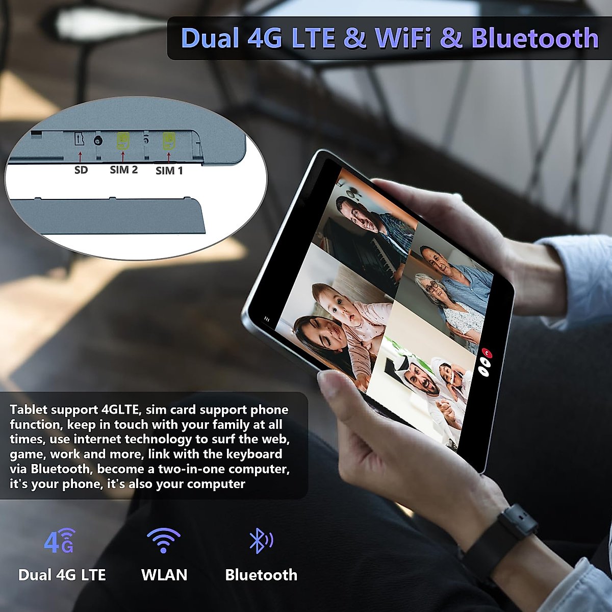 2024 Newest 10 Inch Tablet,3 in 1 Tablet with Keyboard Mouse pen, Android 13 Tablet 4G Cellular with 2 SIM 1 SD-64GB ROM TF Max 512GB,Octa-Core,1080 FHD,13MP,GMS-Zertifizierung,GPS/ WIFI/ BT(Grey)