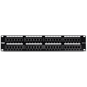 TRENDnet 48-Port Cat5/5e Unshielded Patch Panel, TC-P48C5E, 2U 19 inch Rackmount Design or Wall Mount, Cable Management, NDAA Compliant, 48 x Gigabit RJ-45 Ports