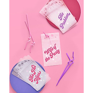 xo, Fetti Bachelorette Party Drink Pouches - 14 pcs | Bach Party Cups, Bridesmaid Names Decorations, Maid of Dishonor Favors, Wife of the Party