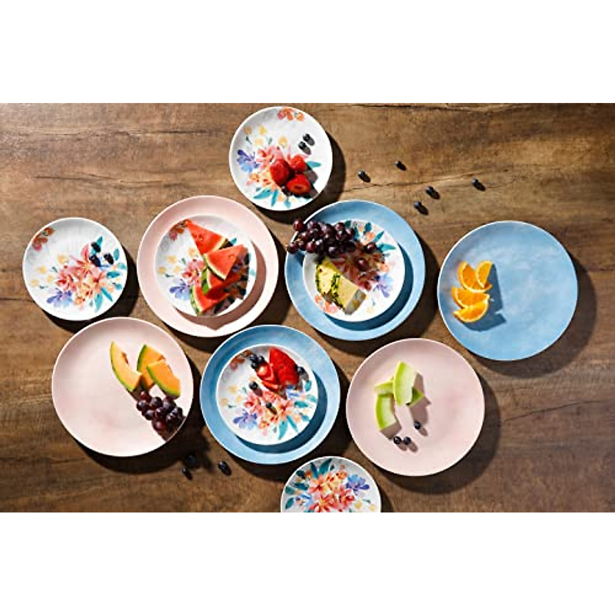 Spice by Tia Mowry Goji Blossom Decorated Porcelain Dinnerware Set, Pink, 12-Piece