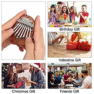 Emoin Mini Thumb Piano, Solid Wood 8 Keys Finger Piano, Portable Musical Thumb Piano with Lanyard, Christmas Gift Birthday Gift Valentines Gift for Kids Adults Beginners