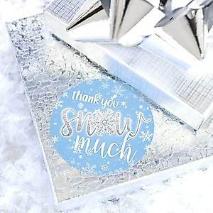 Blue Snowflake Thank You Snow Much Stickers, Blue Winter Onederland 1st Birthday Party Thank You Stickers - 40 Count