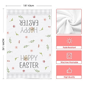 Artoid Mode Happy Easter Bunny Flower Kitchen Dish Towels, 18 x 26 Inch Seasonal Spring Easter Rabbit Ultra Absorbent Drying Cloth Tea Towels for Cooking Baking Set of 2