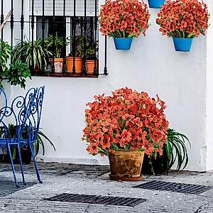 TUBULTHK Upgraded 10 Bundles Artificial Flowers, UV Resistant Fake Flowers No Fade Greenery Faux Plastic Fall Flowers