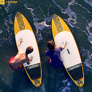 Inflatable Stand Up Paddle Board Rouge 9'0" x 30" x 4" Surf ISUP With Bravo SUP3 Double Action Hand Pump, 3 Piece Carbon & Fiberglass Paddle, 10' Leash, Portable Backpack And Repair Kit - REDDER